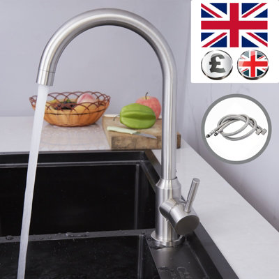BATHWEST Kitchen Taps Mixer Single Lever Stainless Steel Swivel Swan ...