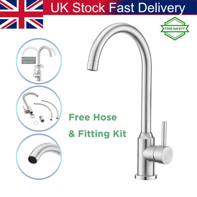 BATHWEST Kitchen Taps Mixer Single Lever Stainless Steel Swivel Swan ...