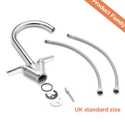 BATHWEST Kitchen Taps Mixer Swan Neck Dual Lever 360 Swivel Kitchen ...