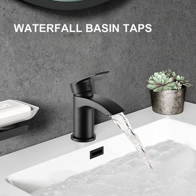 BATHWEST Matte Black Basin Mixer Tap Waterfall Bathroom Sink Taps ...