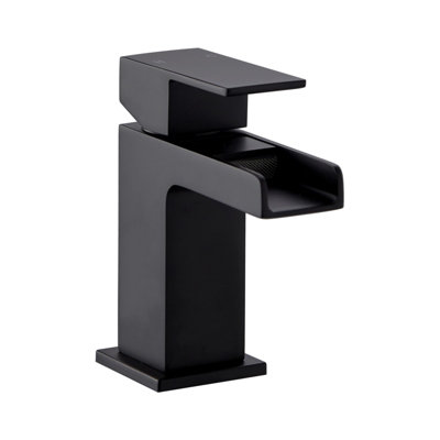 BATHWEST Matte Black Basin Mixer Taps Waterfall Square Mono Bathroom ...