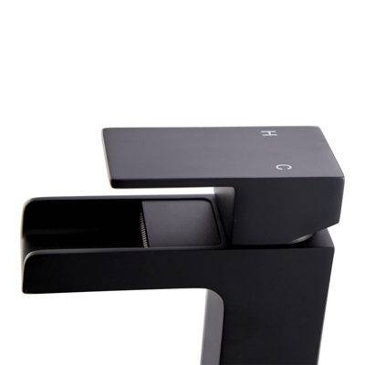 BATHWEST Matte Black Basin Mixer Taps Waterfall Square Mono Bathroom ...