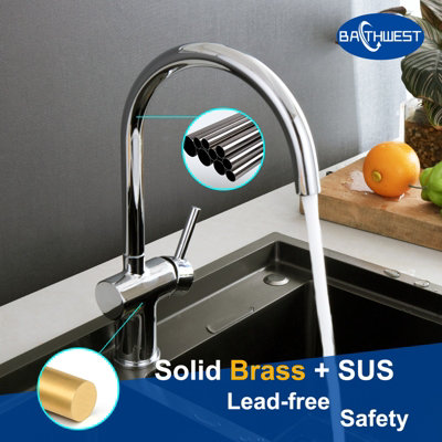 BATHWEST Modern Kitchen Sink Tap with UK Standard Fittings Single Lever ...