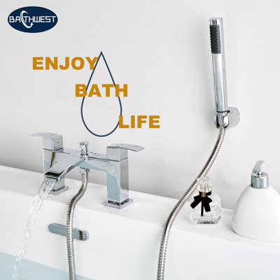 BATHWEST Square Waterfall Bath Taps with Shower Bath Mixer Taps with ...