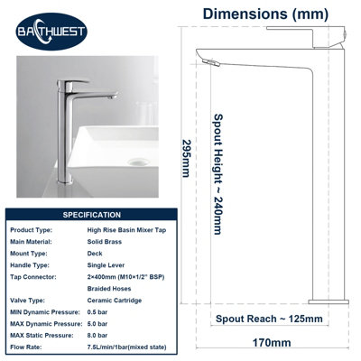 BATHWEST Tall Bathroom Basin Mixer Taps, High Rise Faucet for ...