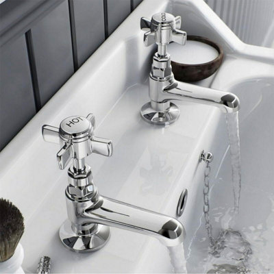 BATHWEST Traditional Pair of Bathroom Sink Taps Chrome Brass Victorian ...