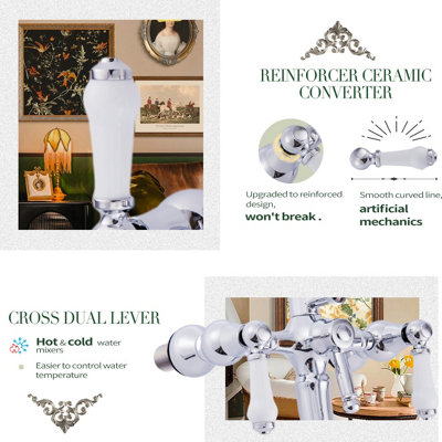 BATHWEST Victorian Bath Taps with Shower Traditional Telephone Bathroom ...