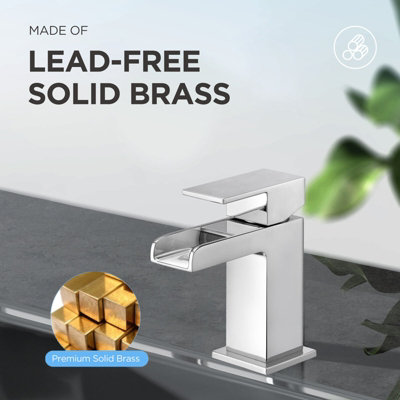 BATHWEST Waterfall Basin Taps Square Chrome Brass Cloakroom Bathroom ...