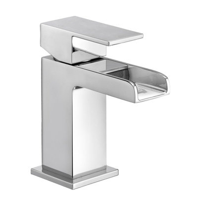 BATHWEST Waterfall Basin Taps with Drainer Square Chrome Brass ...