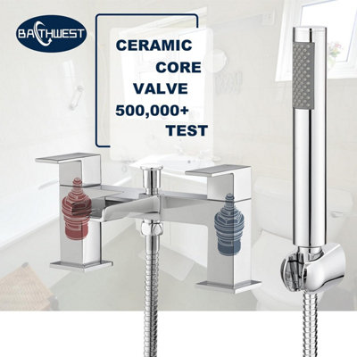 BATHWEST WATERFALL BATH TAP WITH SHOWER SQUARE CHROME BRASS BATHROOM ...