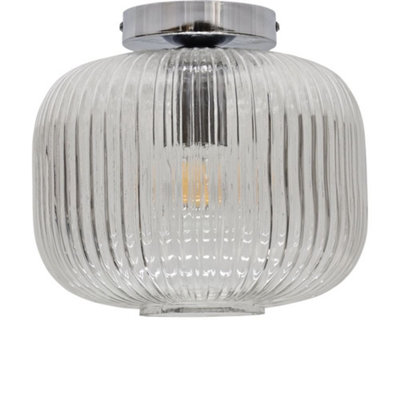 Batley Large - Clear Ribbed Glass Chrome Ceiling Light Fitting
