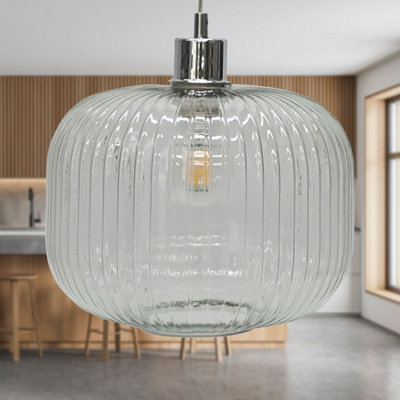 Batley Large - Clear Ribbed Glass Easy Fit Pendant Shade