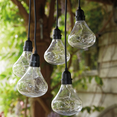 Battery Powered Bubbles 5 Drop Pendant Light with Warm White LED s Weatherproof Home or Garden Hanging