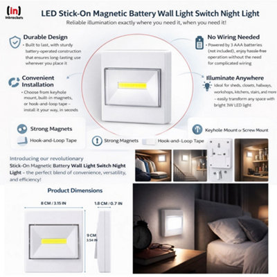 Battery-powered LED Indoor Wall light Switch Nightlight Shed Closet ...
