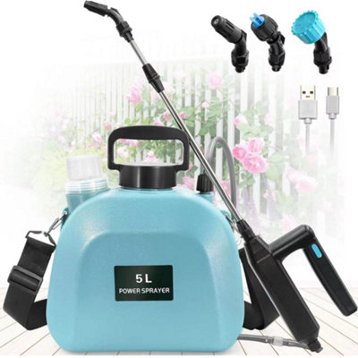 Battery Powered Sprayer 5L, Electric Sprayer with 3 Mist Nozzles, USB ...