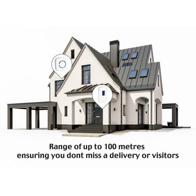 Battery Powered Wireless Doorbell & Receiver with 100m Range, LED Flash & 36 Melodies - White ...