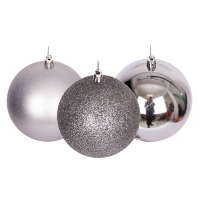BAUBLES MID GREY 10CM 3PCS SET PVC | DIY at B&Q
