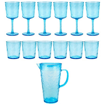 Bayside Lulworth 13 Piece Acrylic Hammered Drinkware Set Blue