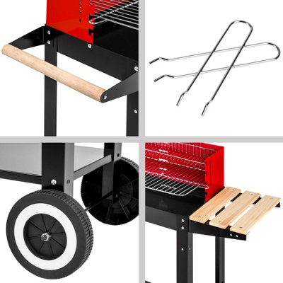 BBQ - cart with 2 wheels, practical windbreak - black/red