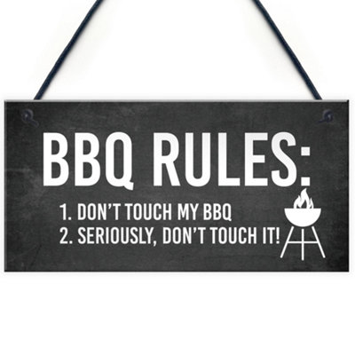 BBQ RULES SIGN HANGING DOOR WALL SHED SIGN GARDEN SIGN FOR OUTDOOR MEN GIFT
