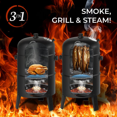 BBQ Smoker Grill 3-in-1 - black
