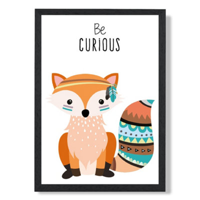 Be Curious Fox Tribal Animal Quote Medium Poster with Black Hanger ...