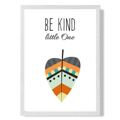 Be Kind Leaf Tribal Quote Poster with Hanger / 33cm / White