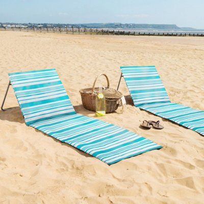 Beach Mat With Adjustable Backrest Folding Sun Lounger Chair With Carry Handle Blue