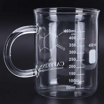 Beaker Mug Borosilicate Glass Cup with Handle and Measuring Scale for ...
