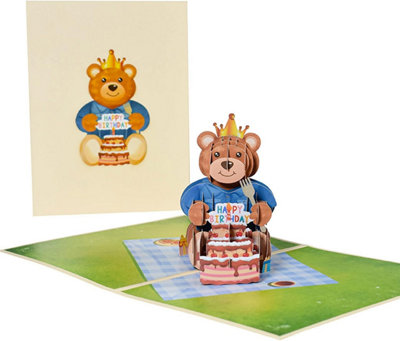 Bear on Picnic Scene 3D Pop-Up Birthday Card