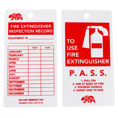 BearLOTO Fire Extinguisher Inspection Tag Red 20 Pack