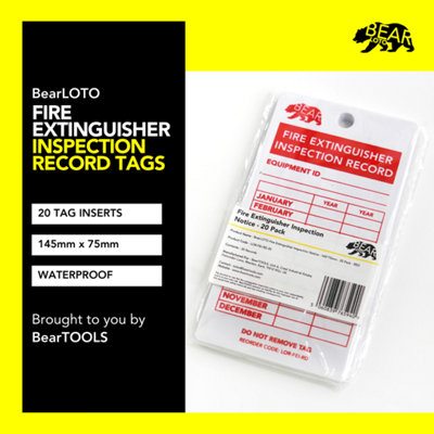 BearLOTO Fire Extinguisher Inspection Tag Red 20 Pack