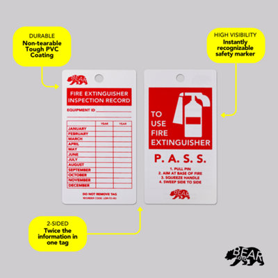 BearLOTO Fire Extinguisher Inspection Tag Red 20 Pack