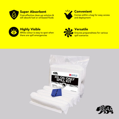 BearTOOLS Spill Control White Oil Spill Kit 30L