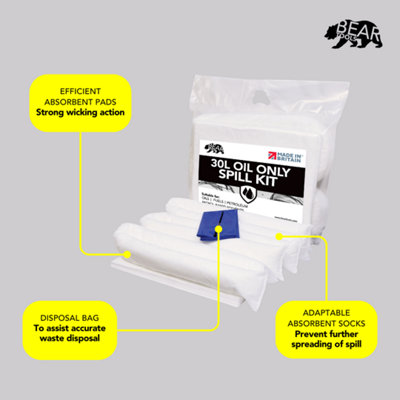 BearTOOLS Spill Control White Oil Spill Kit 30L