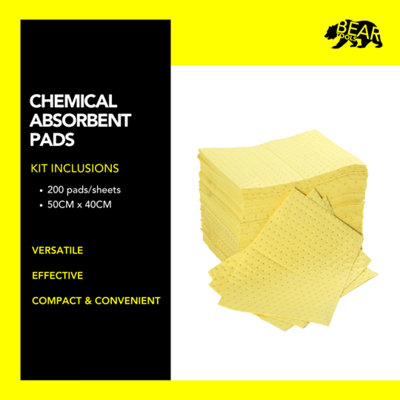 BearTOOLS Spill Control Yellow Chemical Absorbent Sheet 200 Sheets