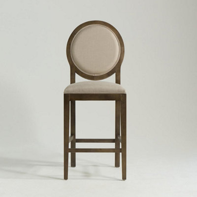 Beaumont Bar Stool Linen Upholstered Fabric Seat Vintage Brushed Oak Frame