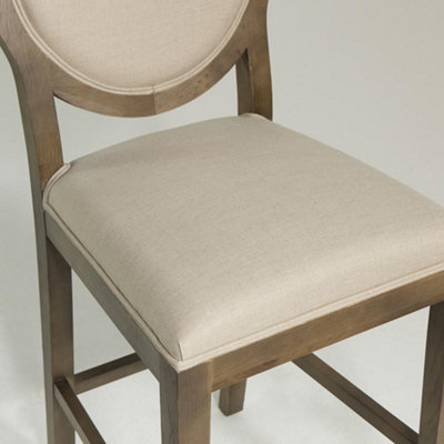 Beaumont Bar Stool Linen Upholstered Fabric Seat Vintage Brushed Oak Frame