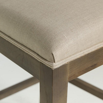 Beaumont Bar Stool Linen Upholstered Fabric Seat Vintage Brushed Oak Frame
