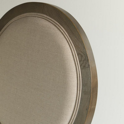 Beaumont Bar Stool Linen Upholstered Fabric Seat Vintage Brushed Oak Frame