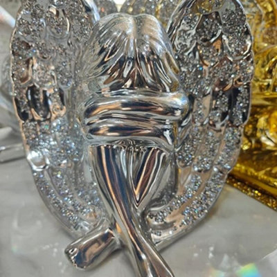 Beautiful Angel with Wings Sparkle Bling Ornament Crushed Diamond Gold