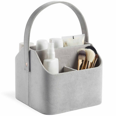 Beautify Makeup Organiser, Grey Velvet Cosmetic Storage Caddy with 5 ...