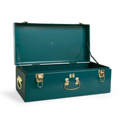 Beautify Storage Trunk - Teal Stainless Steel Storage Chest w/Gold ...