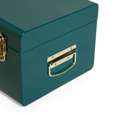 Beautify Storage Trunk - Teal Stainless Steel Storage Chest w/Gold ...