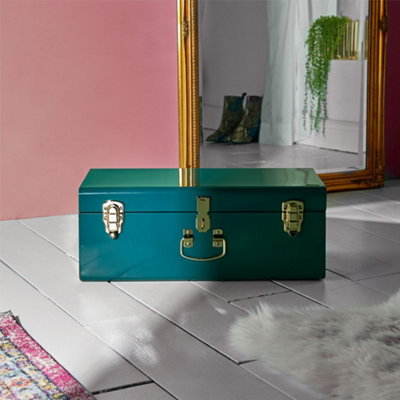 Beautify Storage Trunk - Teal Stainless Steel Storage Chest w/Gold ...