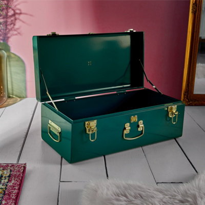 Beautify Storage Trunk - Teal Stainless Steel Storage Chest w/Gold ...
