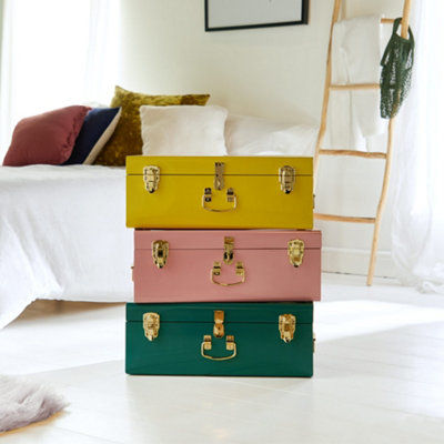 Beautify Storage Trunk - Teal Stainless Steel Storage Chest w/Gold ...