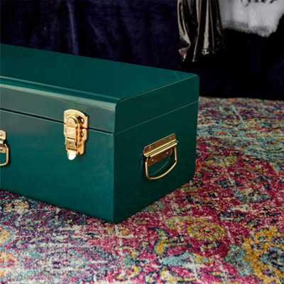 Beautify Storage Trunk - Teal Stainless Steel Storage Chest w/Gold ...