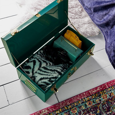 Beautify Storage Trunk - Teal Stainless Steel Storage Chest w/Gold ...