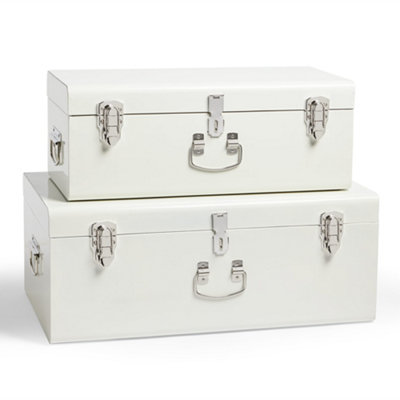 Beautify Storage Trunks - Set of 2 Cream Stainless Steel Storage Chests ...
